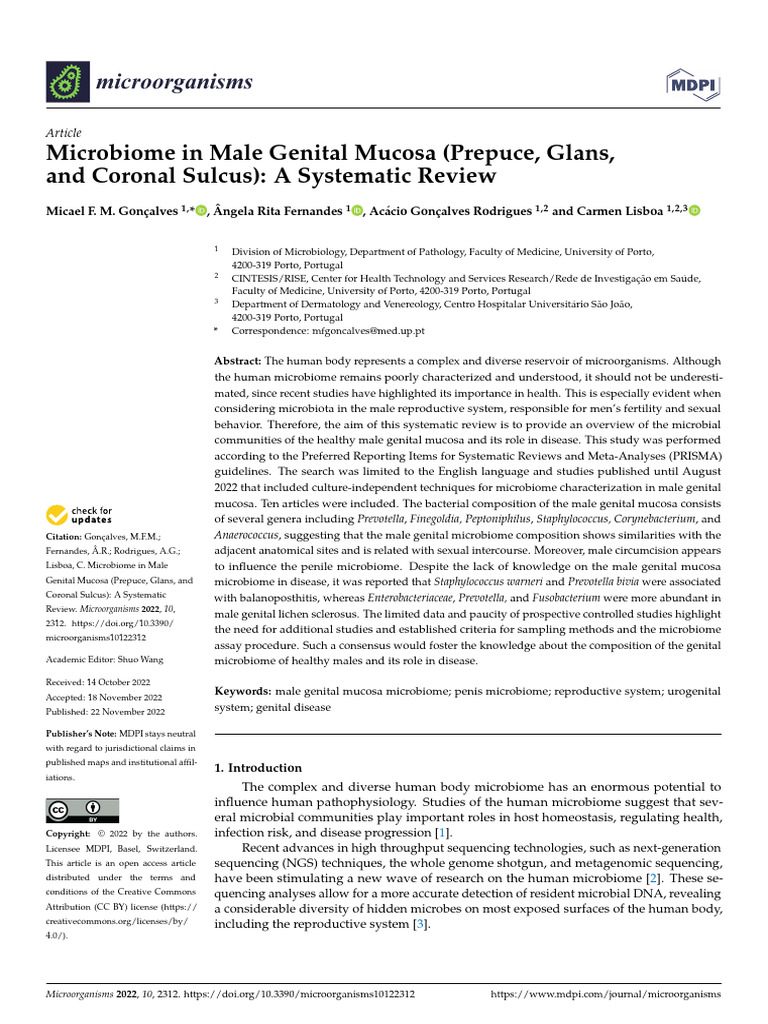 Microbiome in Male Genital Mucosa - A Systematic Review | PDF ...