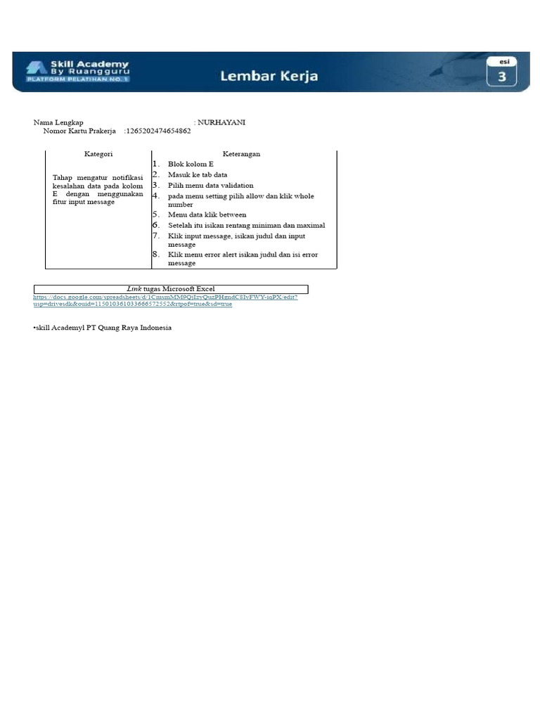 TPM 1 Menggunakan Formula Sederhana Excel (Nurhayani) | PDF