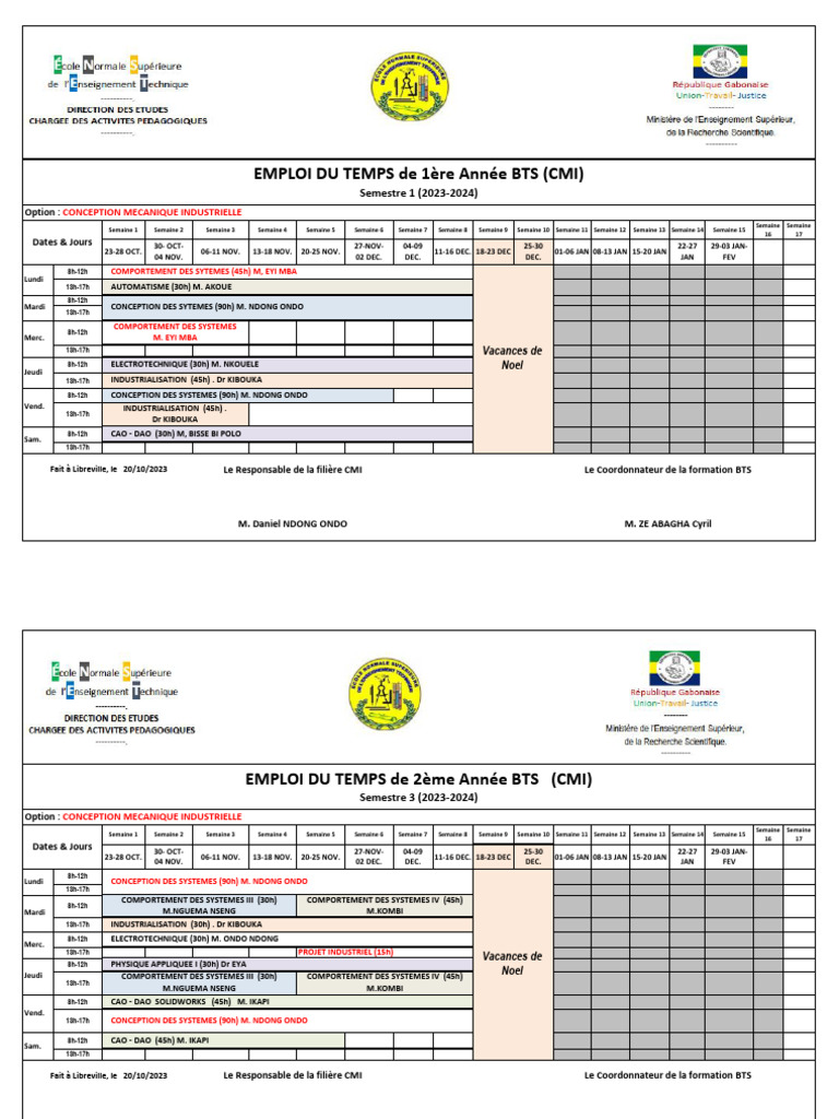 Emplois Du Temps BTS 1 Et TS2 2023 2024 | PDF