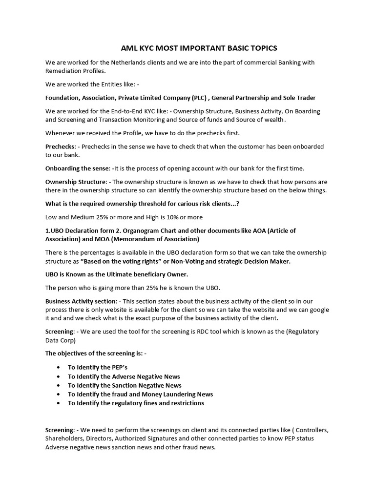 AML KYC Important Topics | PDF | Money Laundering | Business