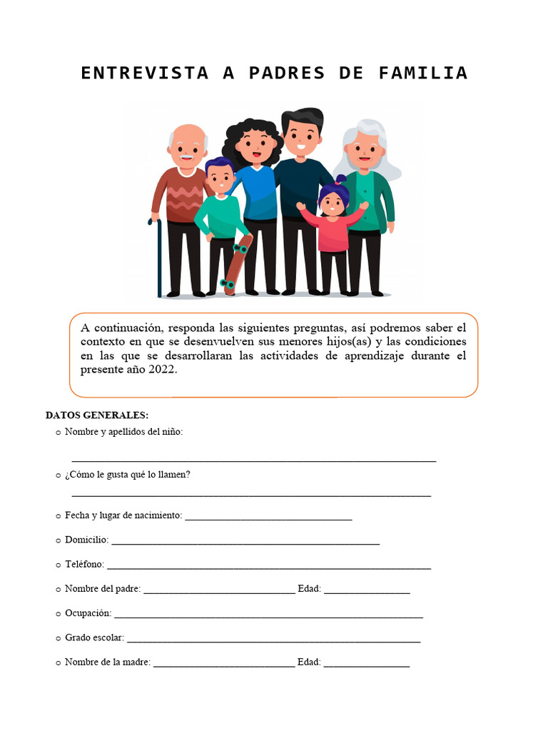 Entrevista A Padres de Familia - Inicial | PDF | Relaciones personales ...