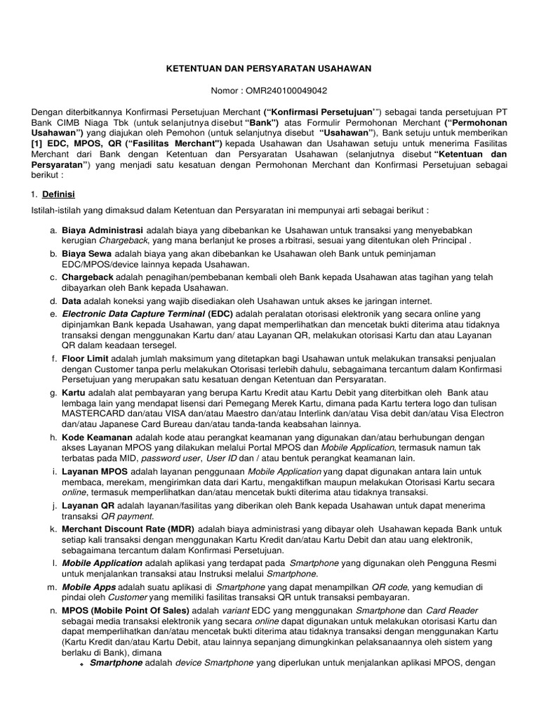 Ketentuan Usaha untuk Merchant Bank CIMB | PDF | Bisnis
