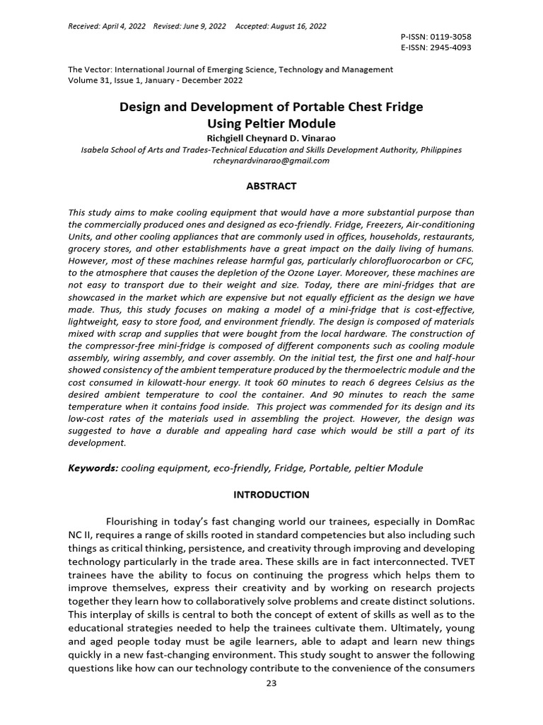 Design and Development of Portable Chest Fridge Using Peltier Module ...