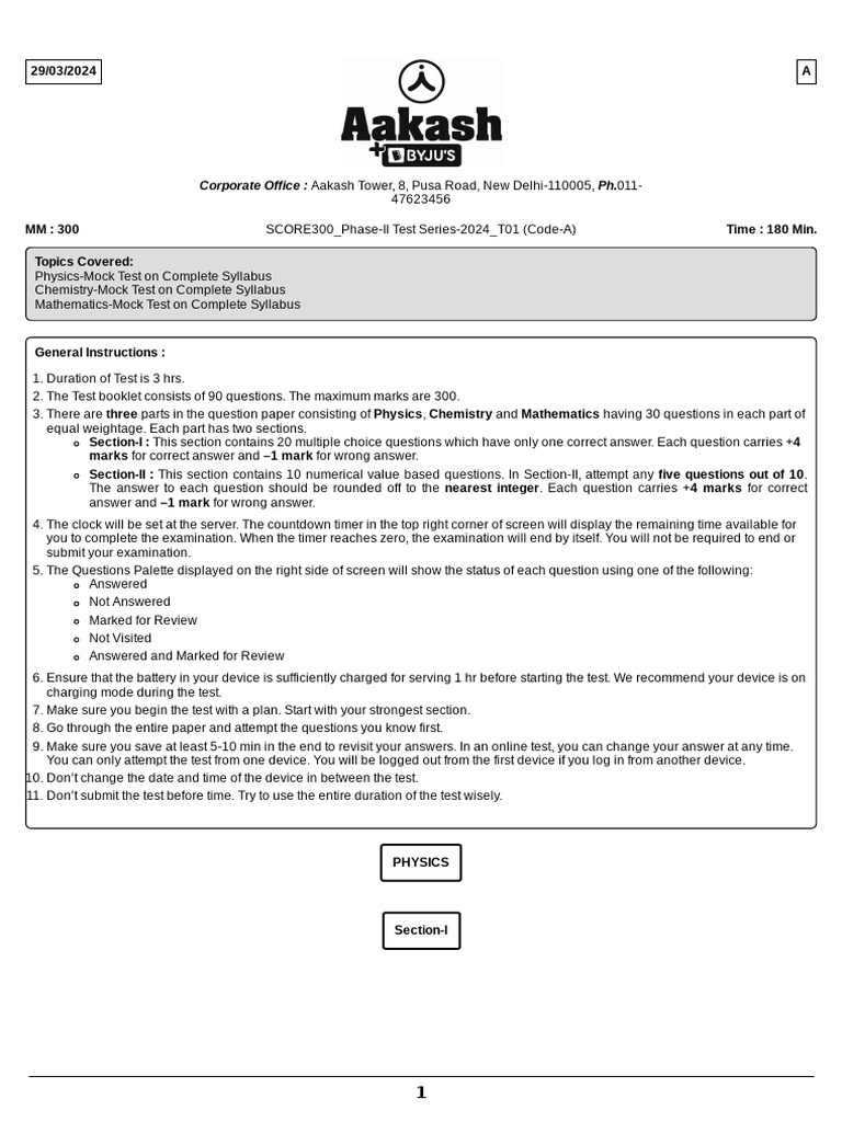 SCORE300 Phase-II Test Series 2024 | PDF | Force | Magnetic Field