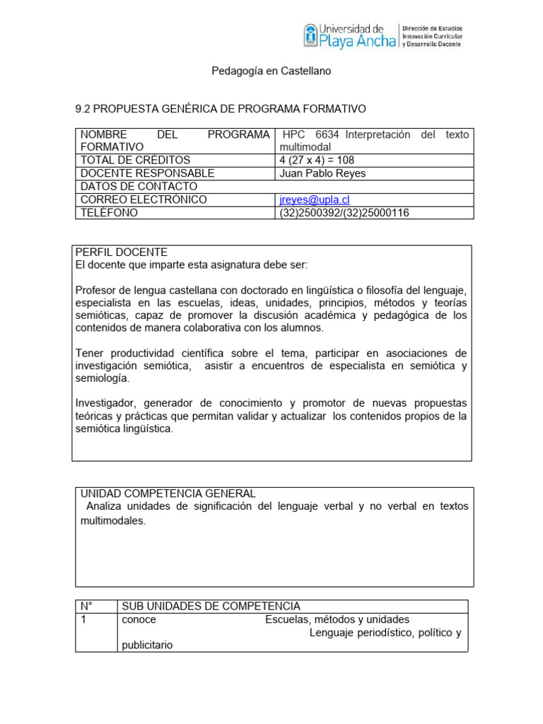 Programa Pro Competencias Asignatura | PDF | Semiótica | Evaluación