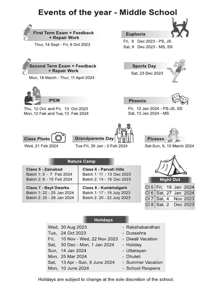 Ahmedabad Middle School Calendar 2023-24 | PDF