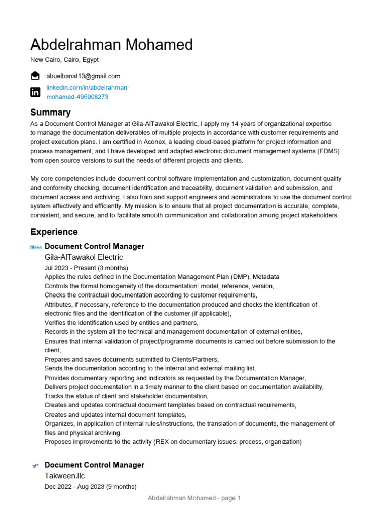 Resume Abdelrahman Mohamed | PDF | Project Management | Documentation