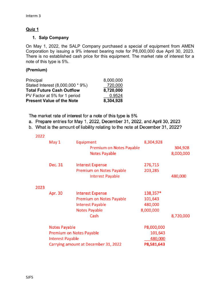 Interm 3 Quizzes Answer Key | PDF | Bonds (Finance) | Present Value