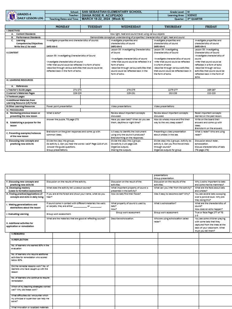 Science 4 Q3 W8 DLL | PDF | Bat | Learning