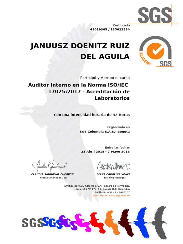 Auditor Interno ISO IEC 17025 2017 SGS-Bogota. | PDF