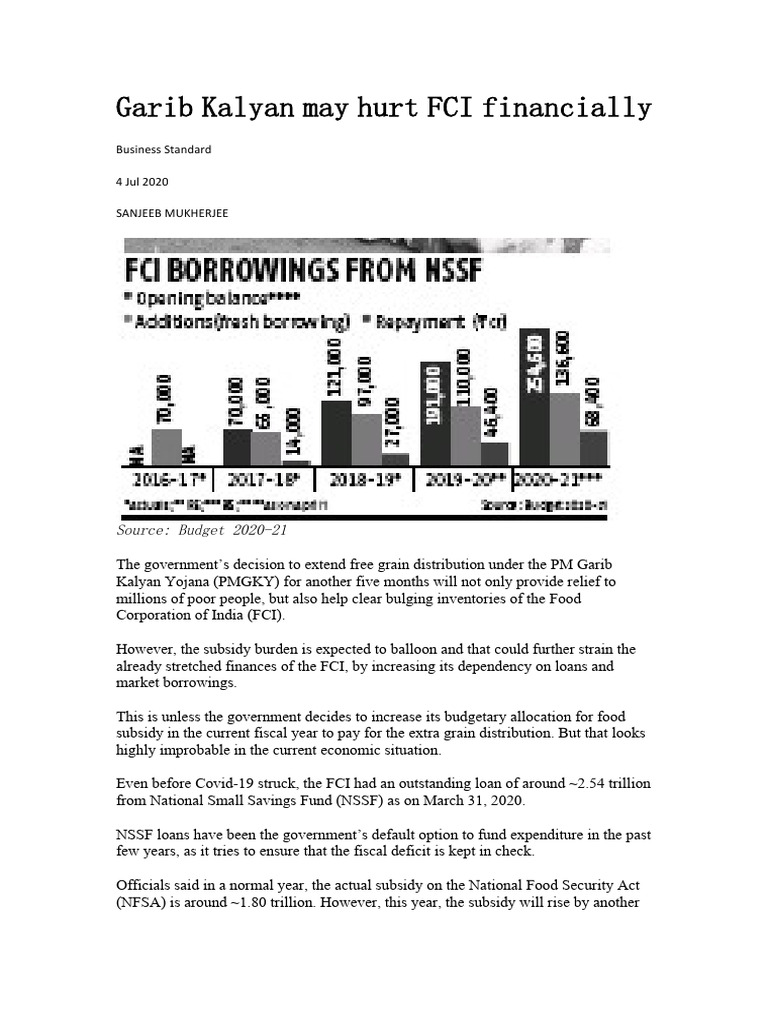 FCI's Financial Strain Under PMGKY | PDF | Subsidy | Economies