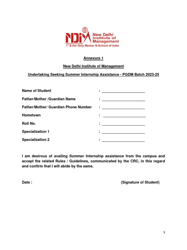 SIP Annexure - Batch 2023-25 | PDF