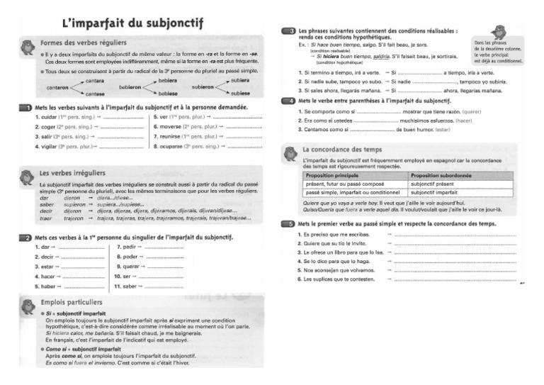 Subjonctif Imparfait Leçon + Exo | PDF