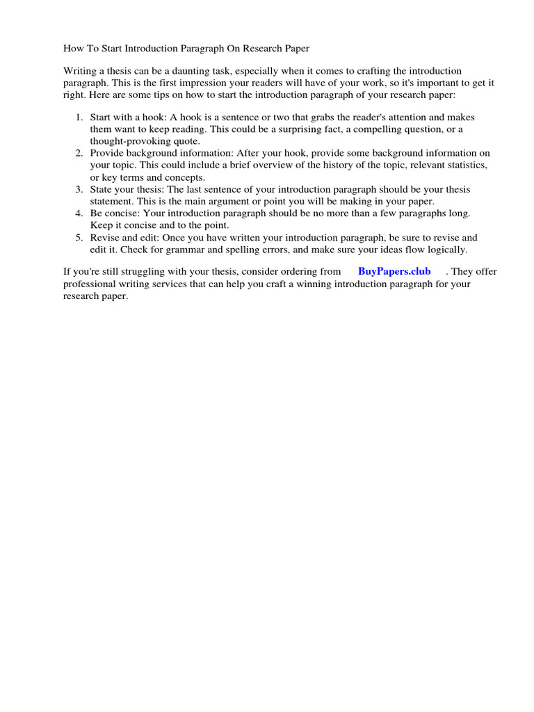 How To Start Introduction Paragraph On Research Paper | PDF | Essays ...