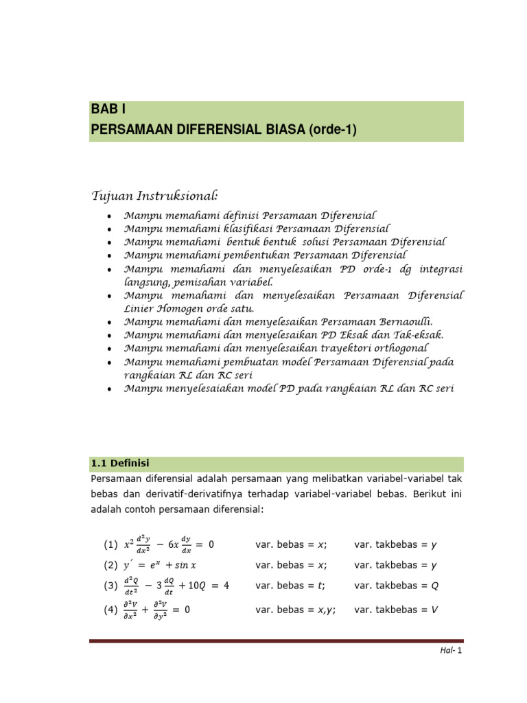 Bab I Persamaan Diferensial - Brone | PDF