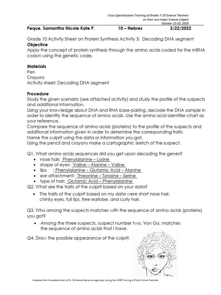 (PEQUE)Activity_Application_Decoding_DNA | PDF | Genetic Code | Amino Acid (PEQUE)Activity_Application_Decoding_DNA | PDF | Genetic Code | Amino Acid