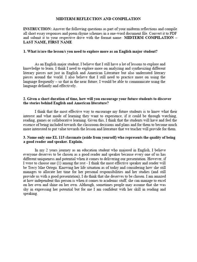 English Major Midterm Reflection | PDF | English Language | American Literature