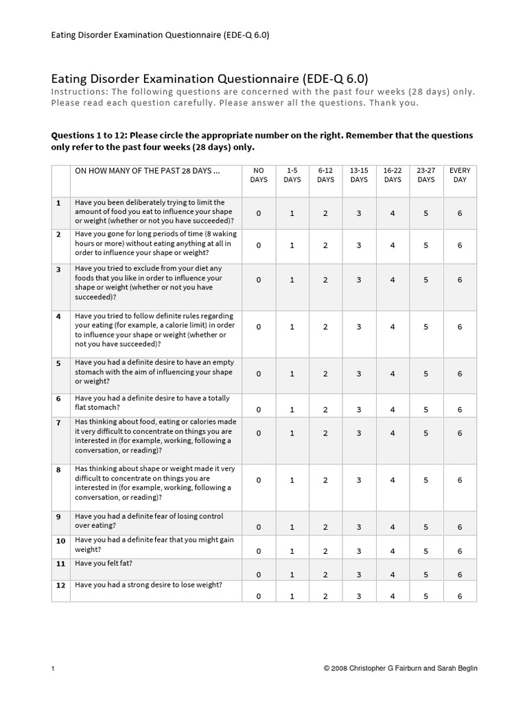 ede-q-eating-disorder-examination-questionnaire-subscales | PDF | Eating Disorder | Eating