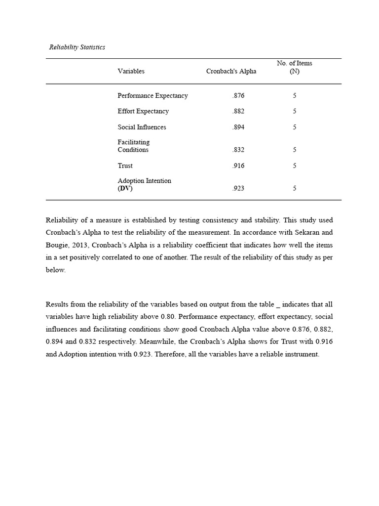 Table For Research Method | PDF | Cronbach's Alpha | Statistical Inference