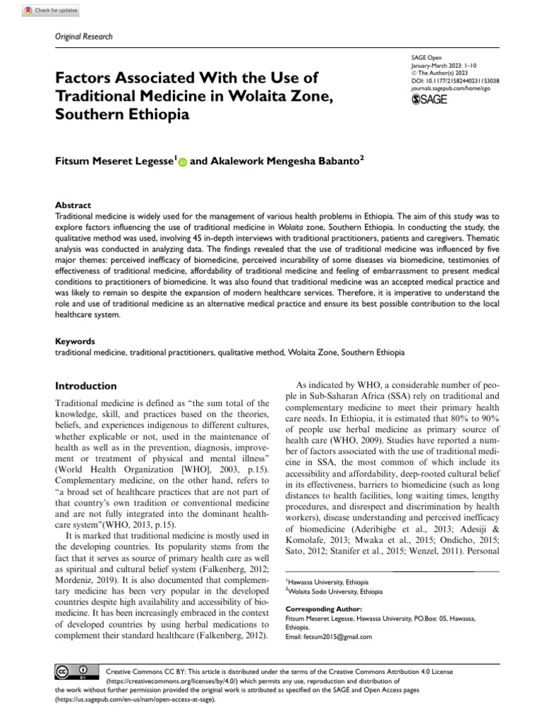 Legesse Babanto 2023 Factors Associated With The Use of Traditional ...