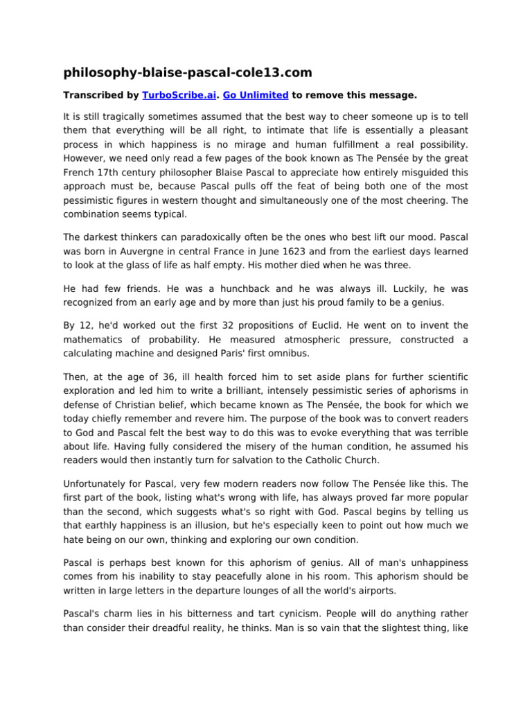 Philosophy Blaise Pascal Cole13 | PDF | Religion & Spirituality