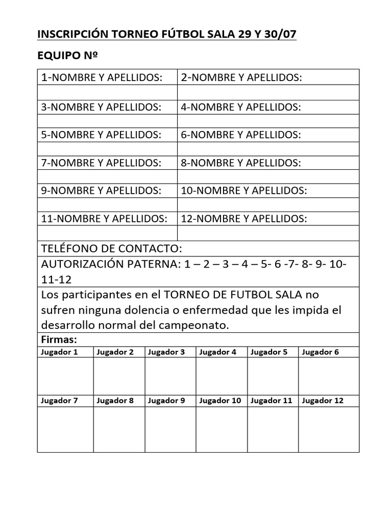 Inscripción Torneo Futbol Sala | PDF | Derecho