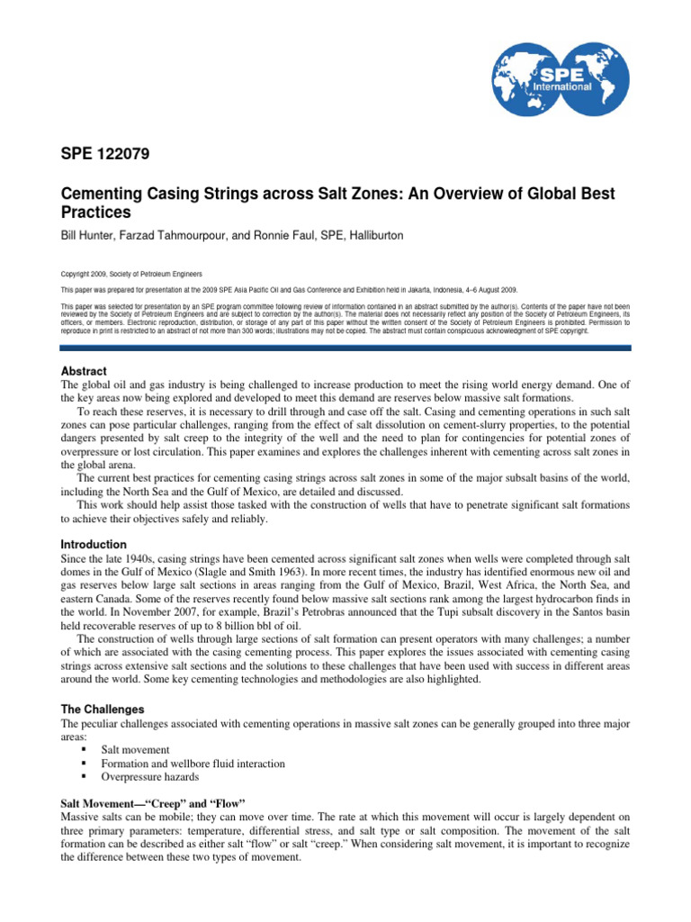 SPE 122079 Cementing Casing Strings Across Salt Zones: An Overview of ...