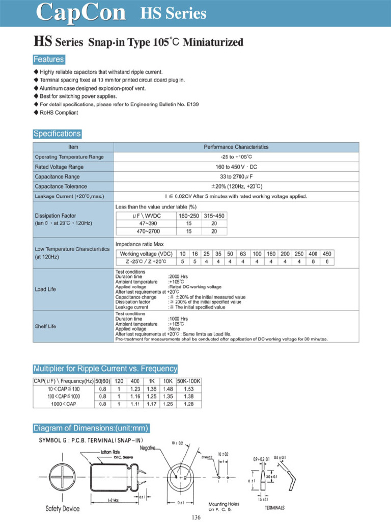 CapCon (Snap-In) HS Series | PDF