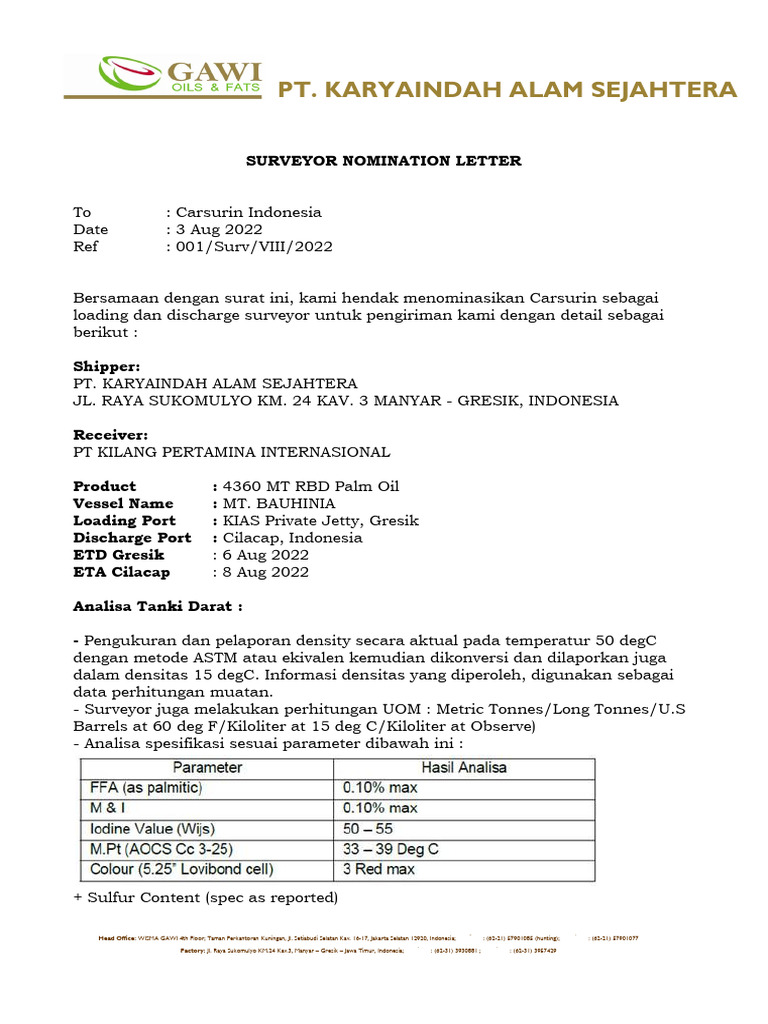 Surat Nominasi Surveyor Carsurin | PDF