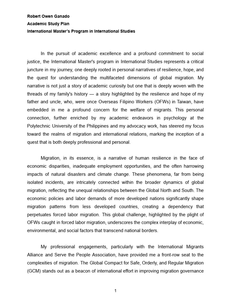 Robert Owen Ganado Study Plan 3 | PDF | Human Migration | Intersectionality
