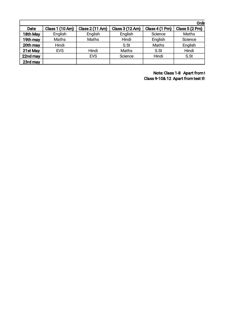 Online Class Test Schedule May 2023 | PDF