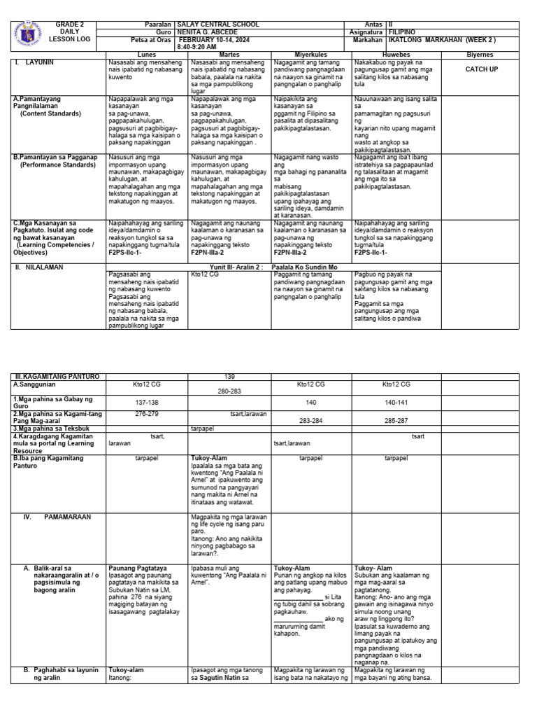 Grade 2 DLL Filipino 2 Q3 Week 2 | PDF