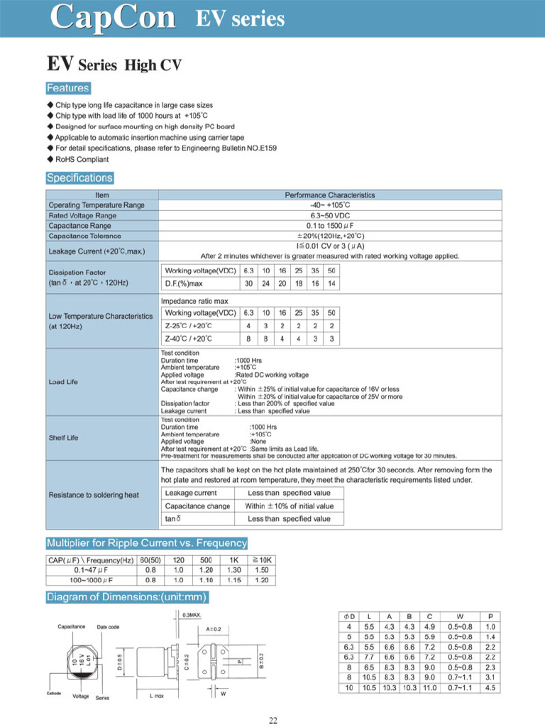CapCon (SMD) EV Series | PDF