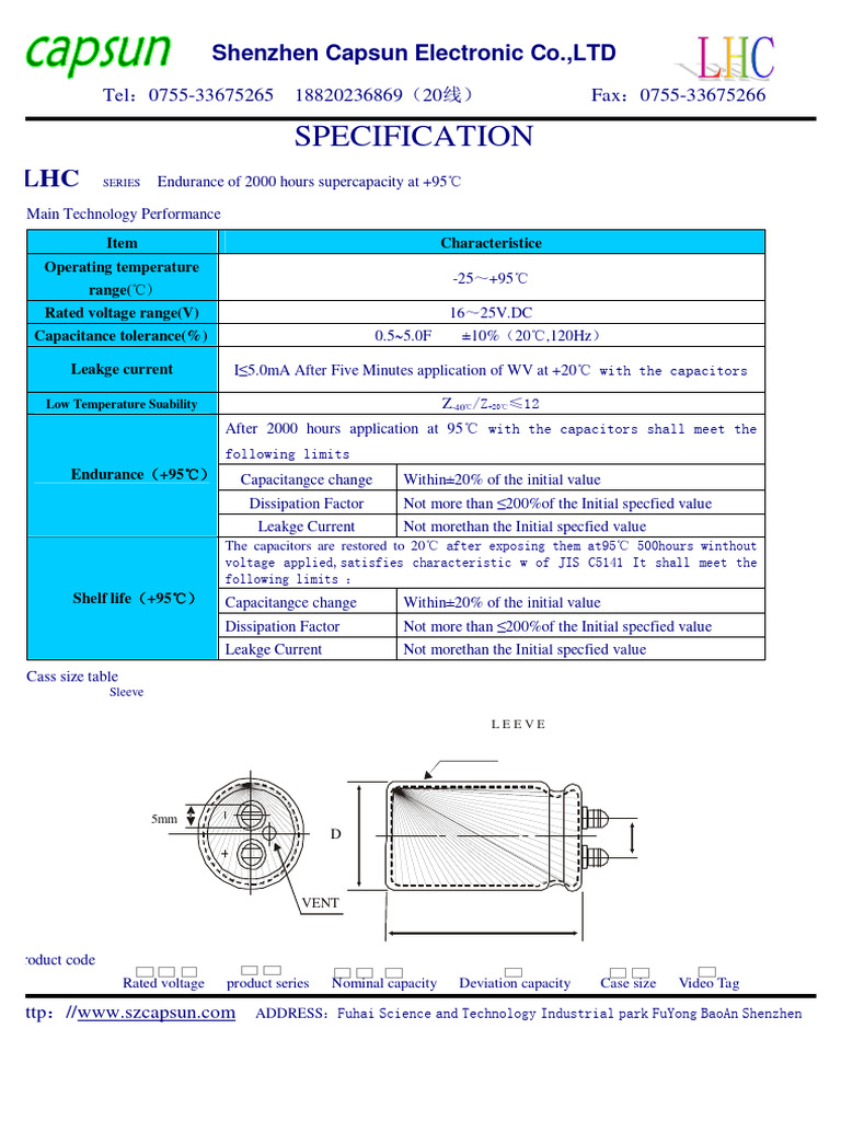 Capsun [lug-terminal] LHC Series | PDF | Capacitor | Capacitance