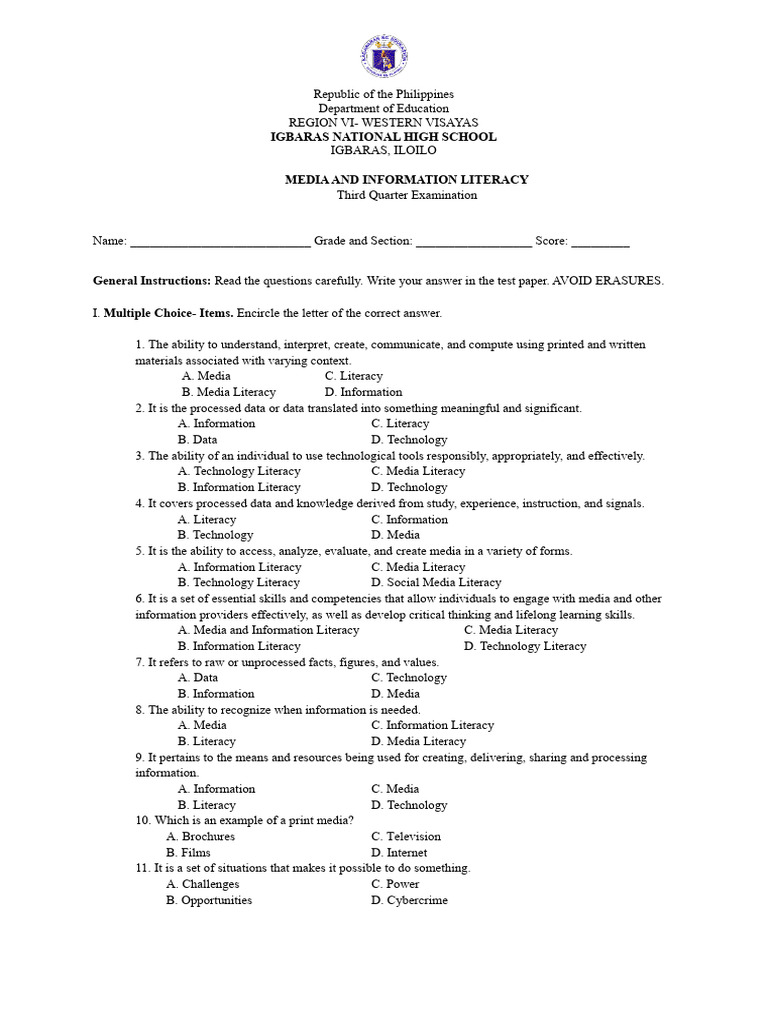 Third Quarter Exam Mil 23-24 | PDF | Mass Media | Media (Communication)