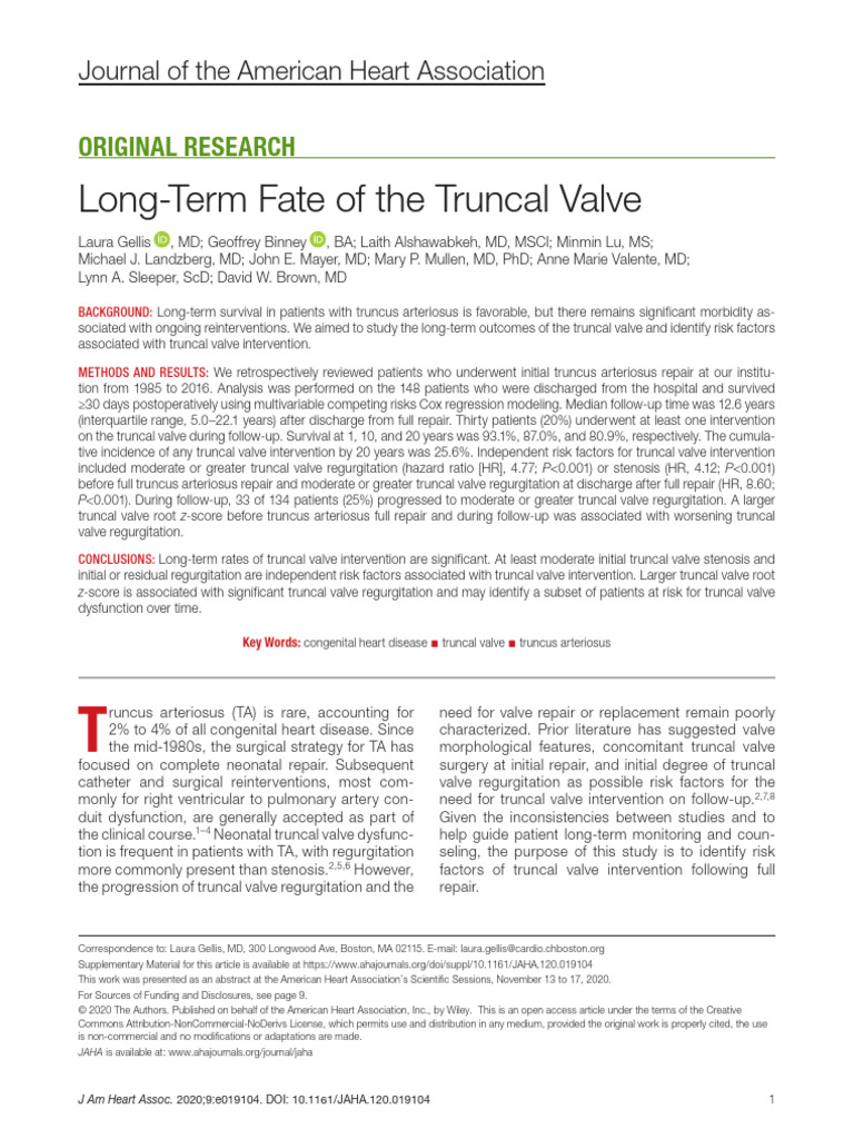 Long-Term Fate of The Truncal Valve | PDF | Surgery | Heart Valve
