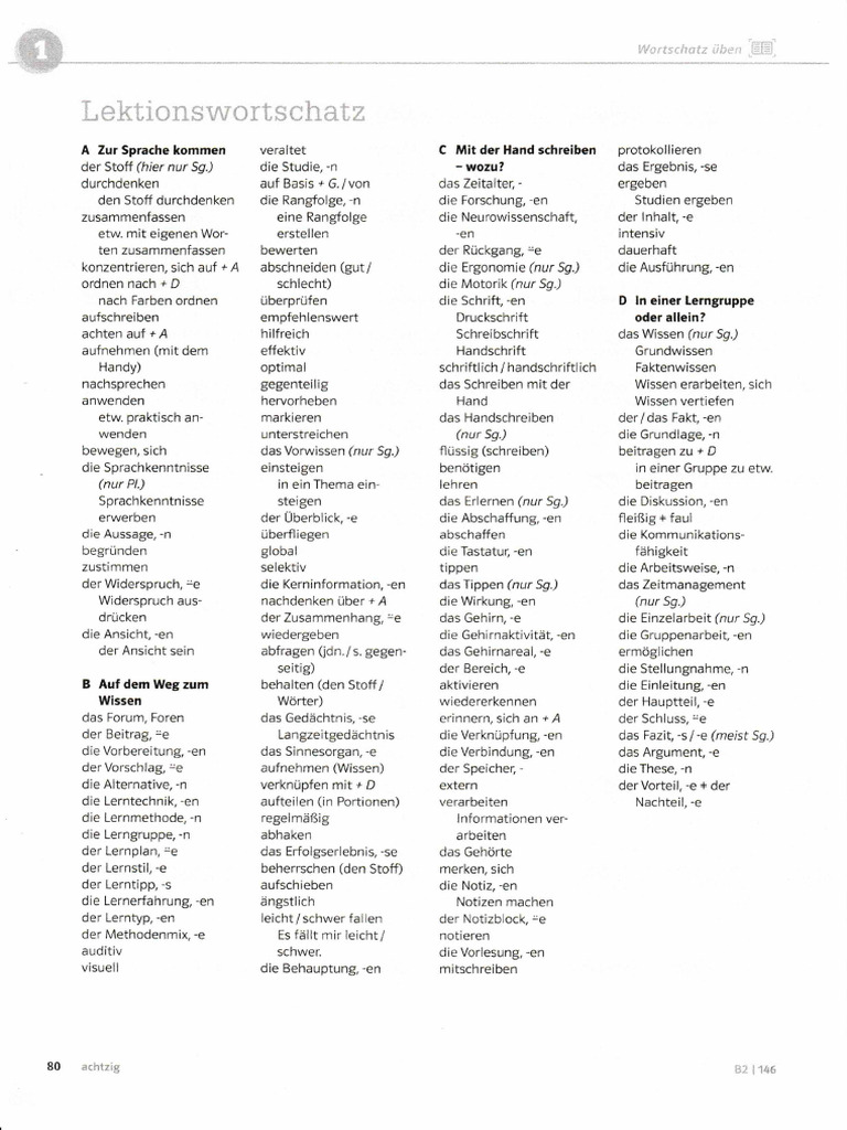 Kompass DaF B2 - Lektionswortschatz - Lektion 1-10 | PDF