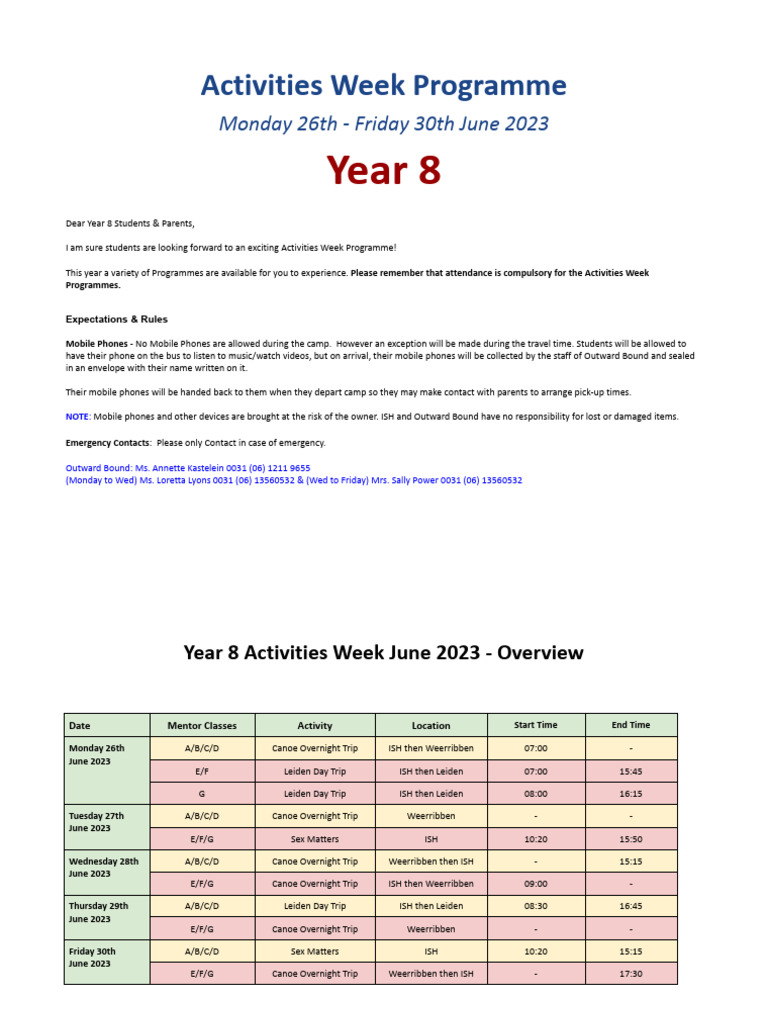 Year 8 Activities Week Programme Booklet Summer 2023 | PDF | Romance ...