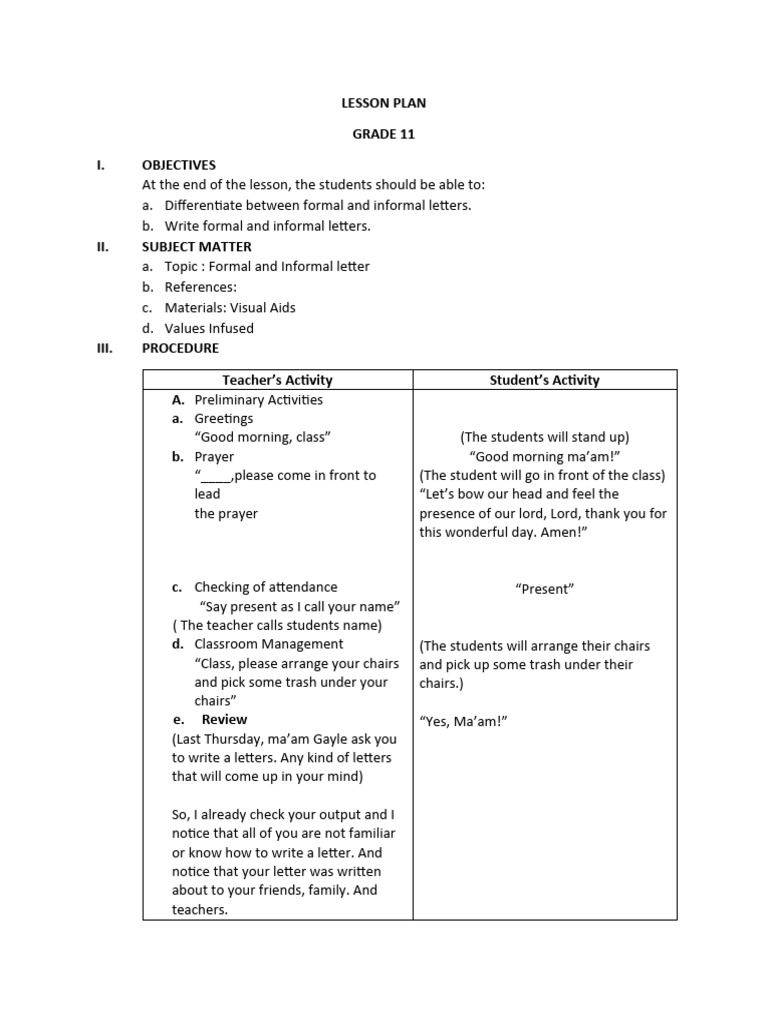 LESSON PLAN (FORMAL AND INFORMAL) | PDF | Lesson Plan | Teachers