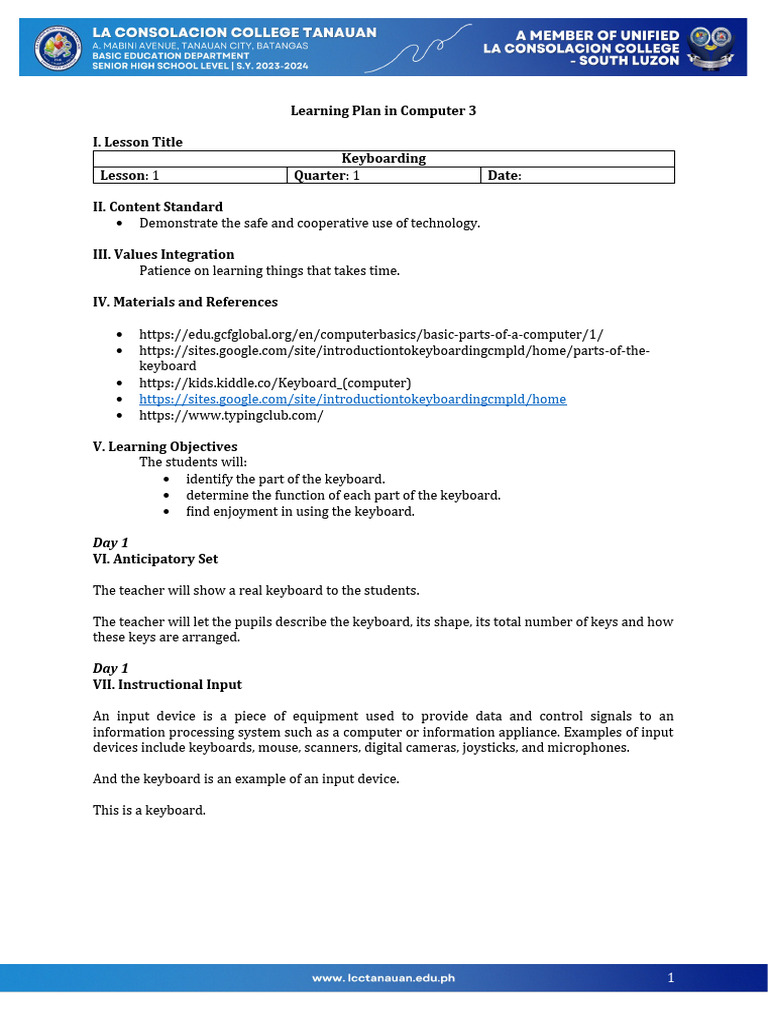 Q1 Lesson 1 The Keyboard | PDF | Computer Keyboard | Design