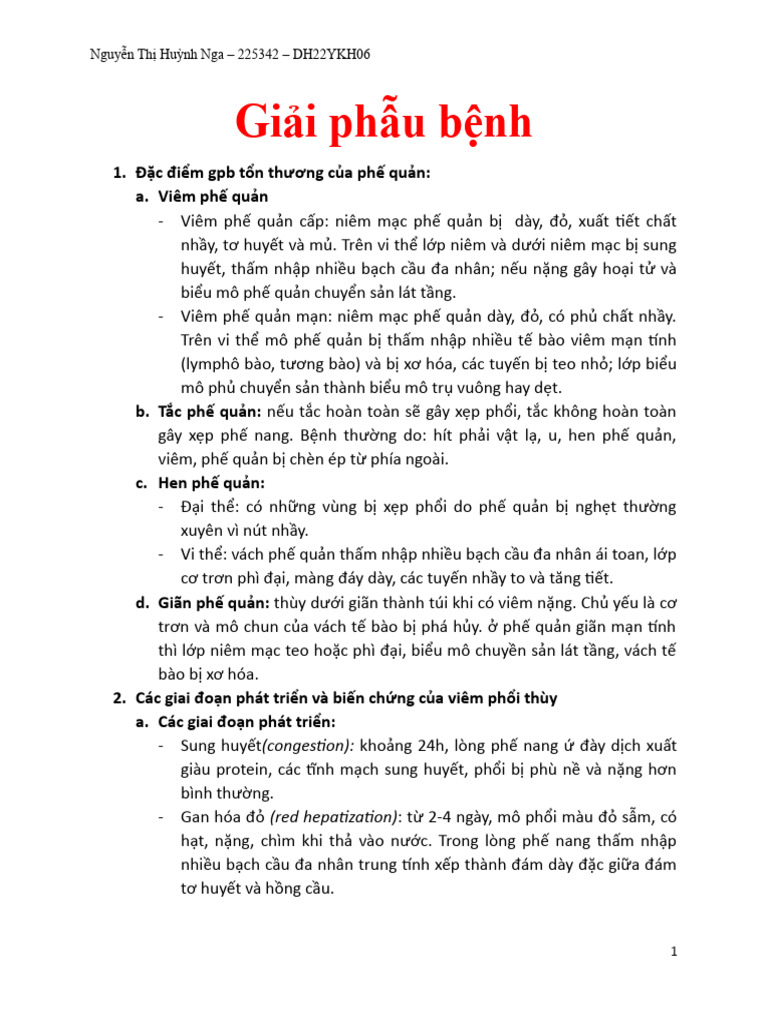 tóm tắt GPB phổi | PDF