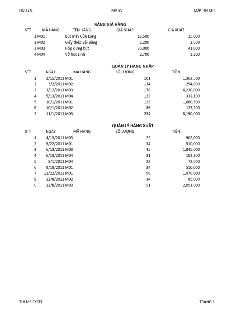 Bảng Giá Hàng | PDF