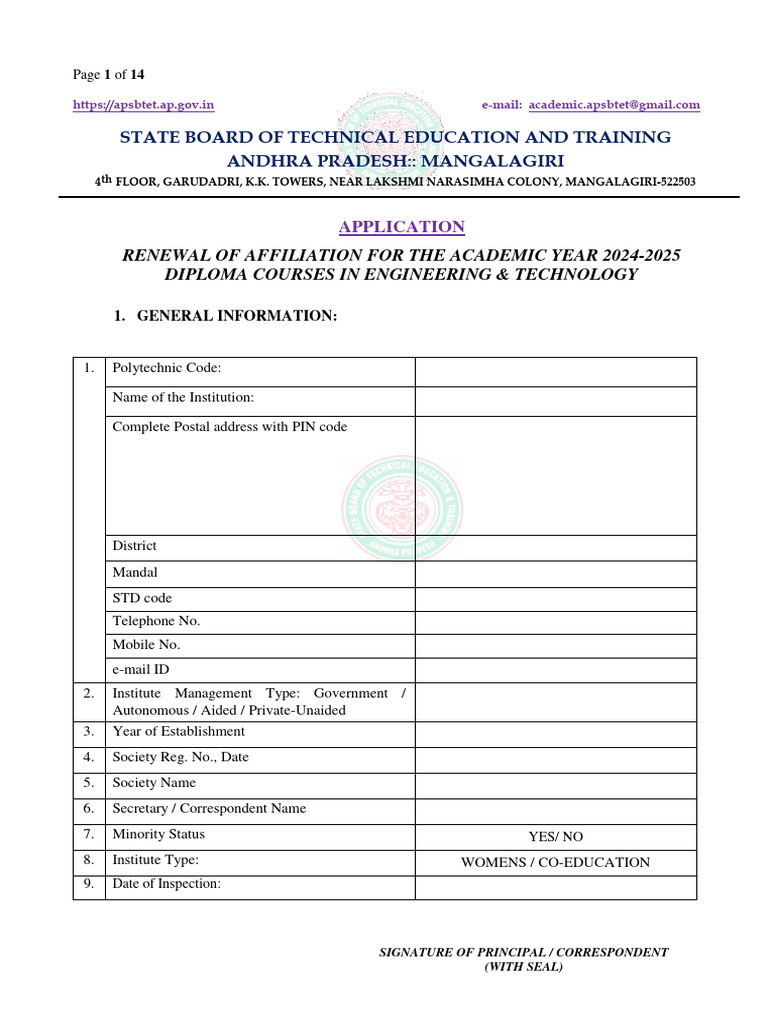 Renewal of Affiliation Inspection Format 2024-25 | PDF | Libraries