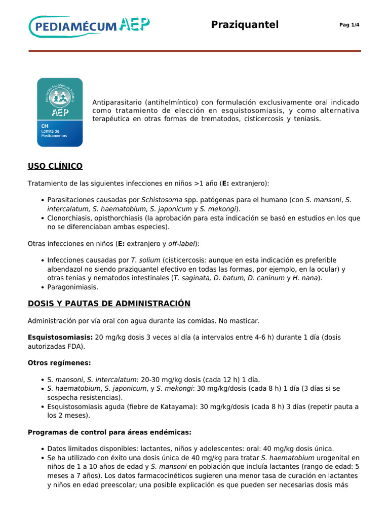 Praziquantel | Descargar gratis PDF | Tableta (Farmacia) | Medicina CLINICA