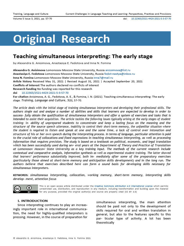Teaching Simultaneous Interpreting The Early Stage | PDF | Speech | Linguistics
