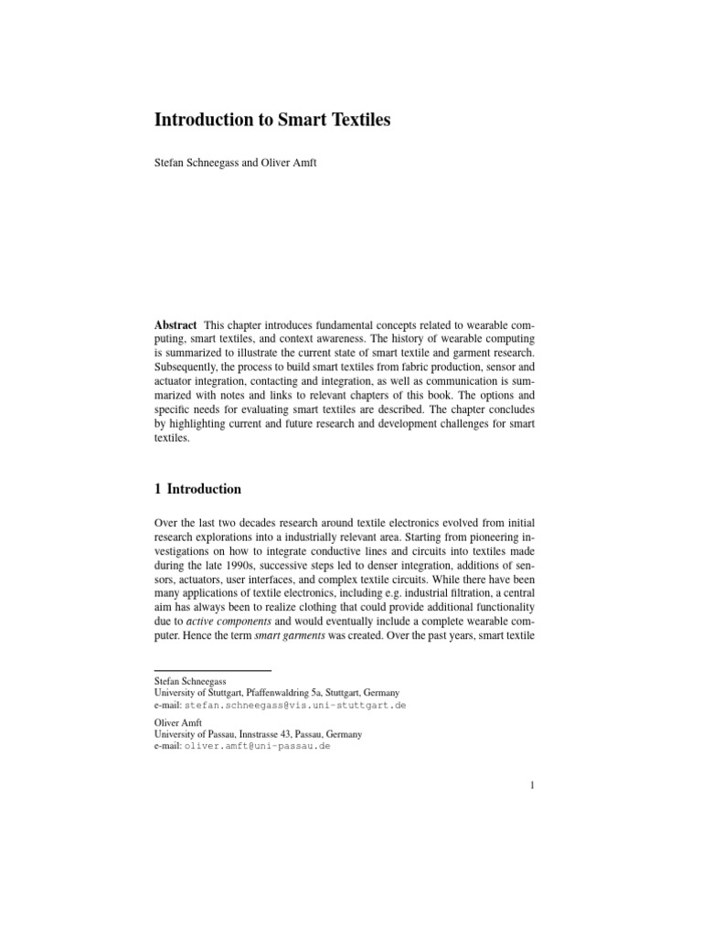 Introduction To Smart Textiles | PDF | E Textiles | Textiles