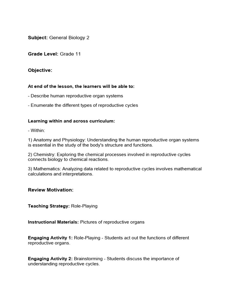 Lesson Plan 14 | PDF | Reproductive System | Menstrual Cycle