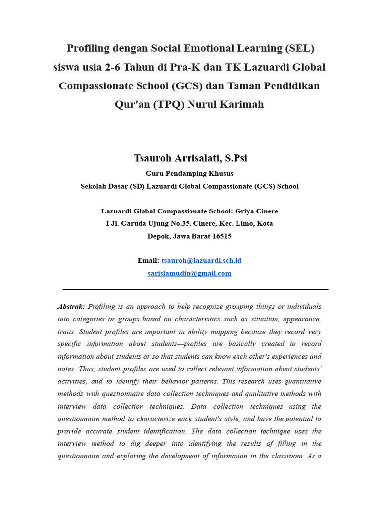Tsauroh Arrisalati - Profiling Dengan Social Emotional Learning (SEL ...