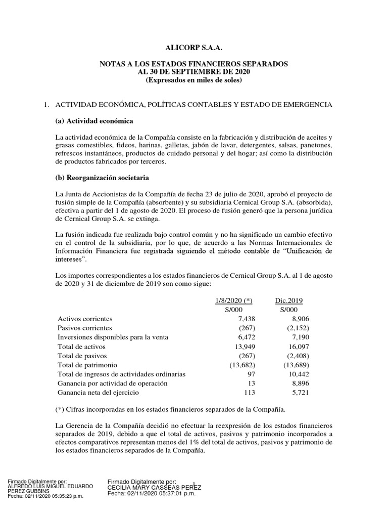 Notas Financieras Alicorp S.A.A. | PDF | normas internacionales de INFORMACION FINANCIERA ...