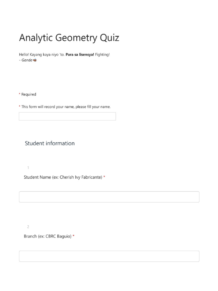 Quiz 7 Analytic Geometry | PDF